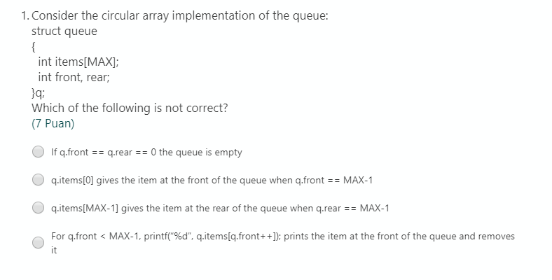 Solved 1. Consider the circular array implementation of the | Chegg.com