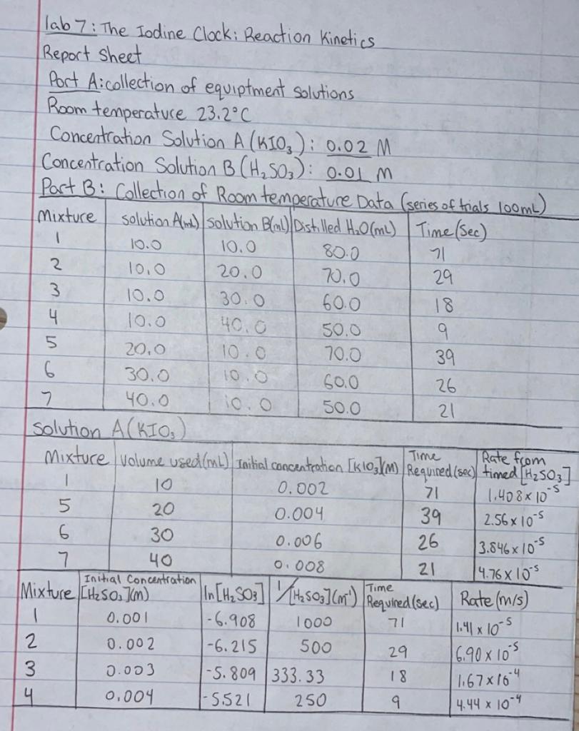 Solved 10.0 3 lab 7: The Iodine Clock: Reaction Kinetics | Chegg.com
