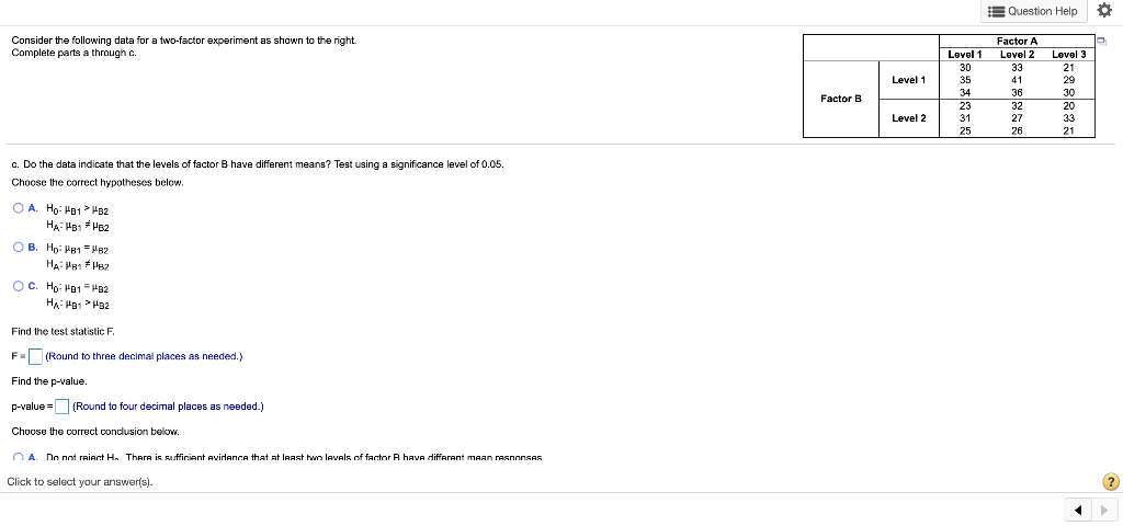 Solved 10 Consider the following data for a two-factor | Chegg.com