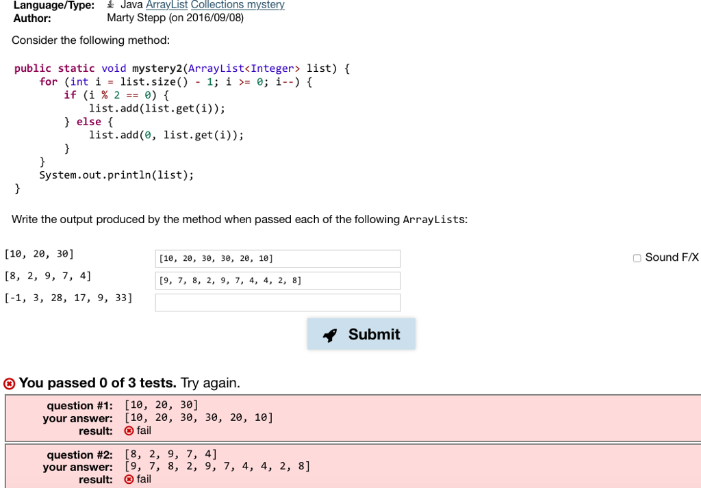 Solved Language/Type: Java ArrayList Collections mystery | Chegg.com