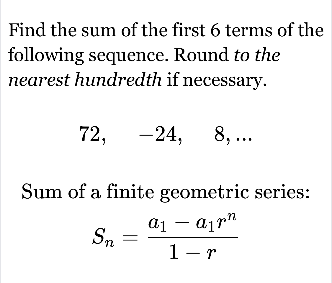 Solved Find the sum of the first 6 ﻿terms of thefollowing | Chegg.com