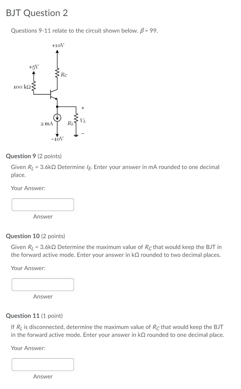 Solved BJT Question 2 Questions 9-11 relate to the circuit | Chegg.com