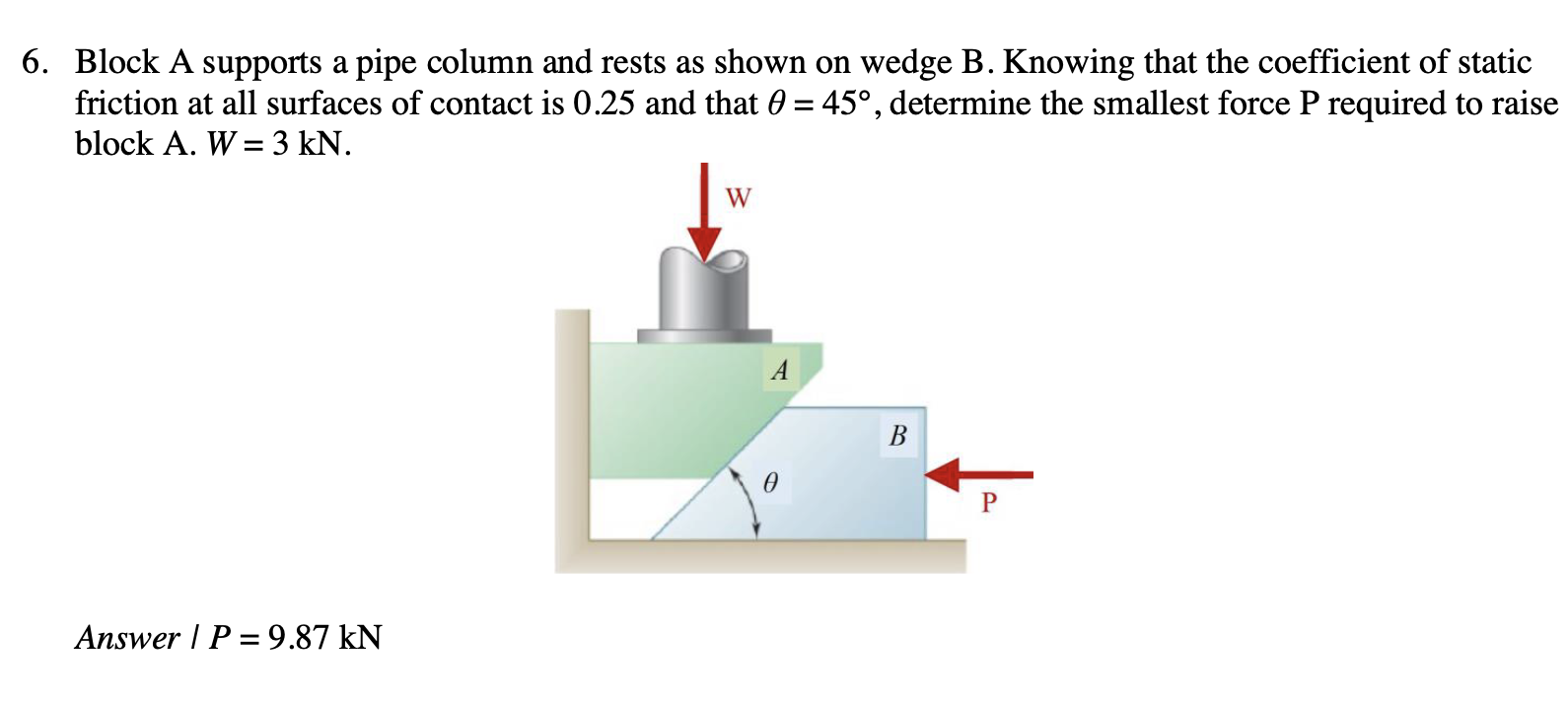 Solved 6. Block A supports a pipe column and rests as shown | Chegg.com