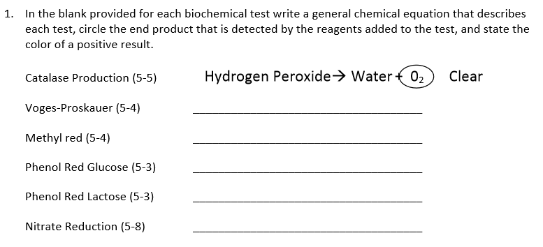 Solved In the blank provided for each biochemical test write | Chegg.com