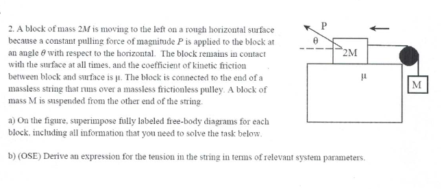 Solved 2. A block of mass 2M is moving to the left on a | Chegg.com