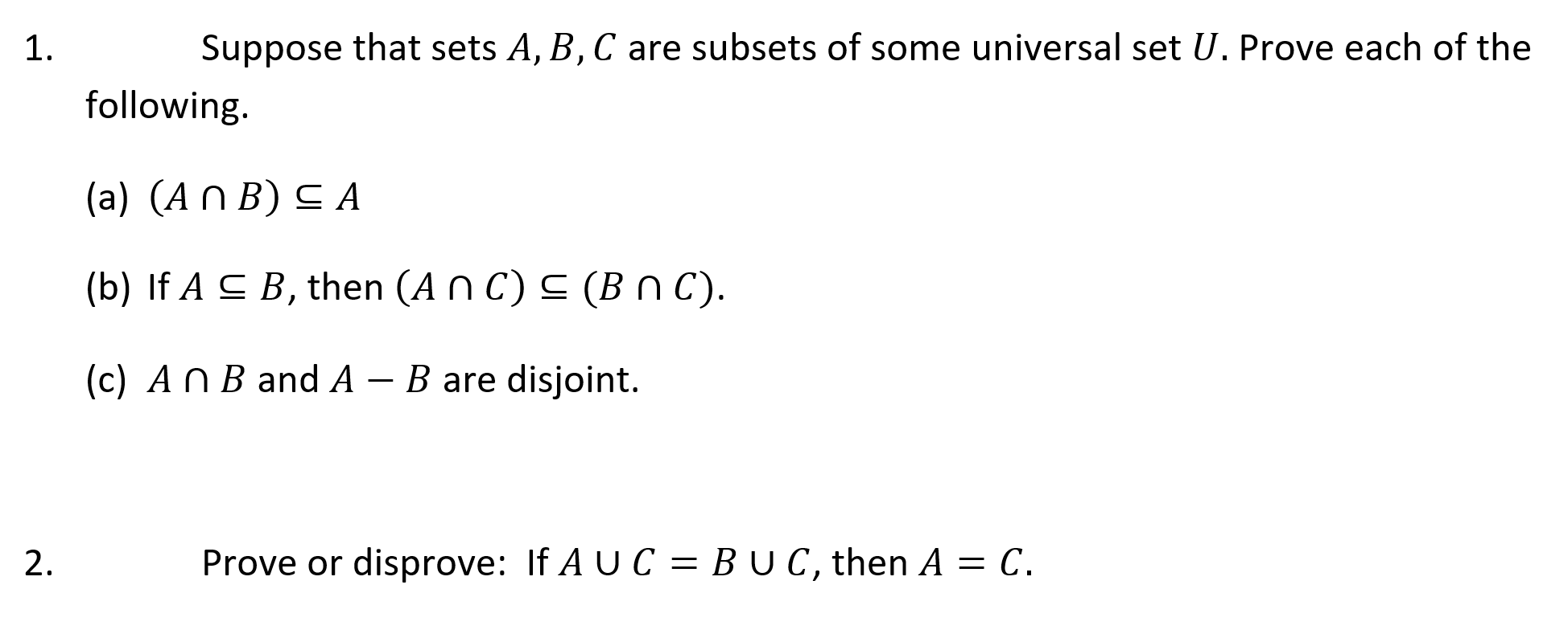 Solved 1. Suppose that sets A, B, C are subsets of some | Chegg.com