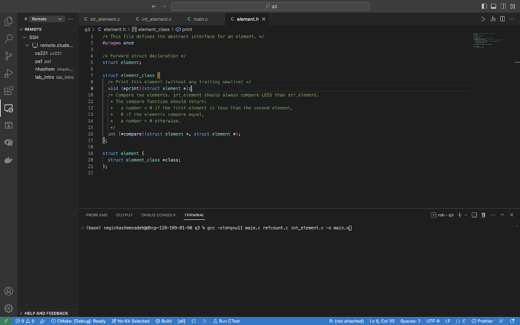 Solved element.h provides the interface for all elements - | Chegg.com