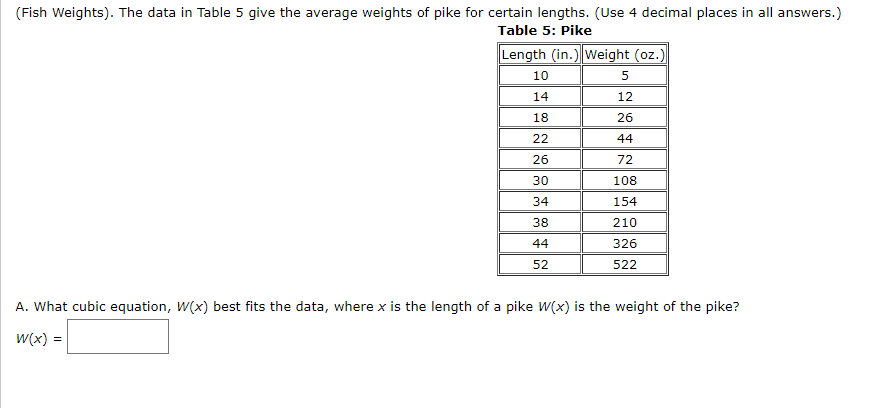 Solved (Fish Weights). The data in Table 5 give the average | Chegg.com