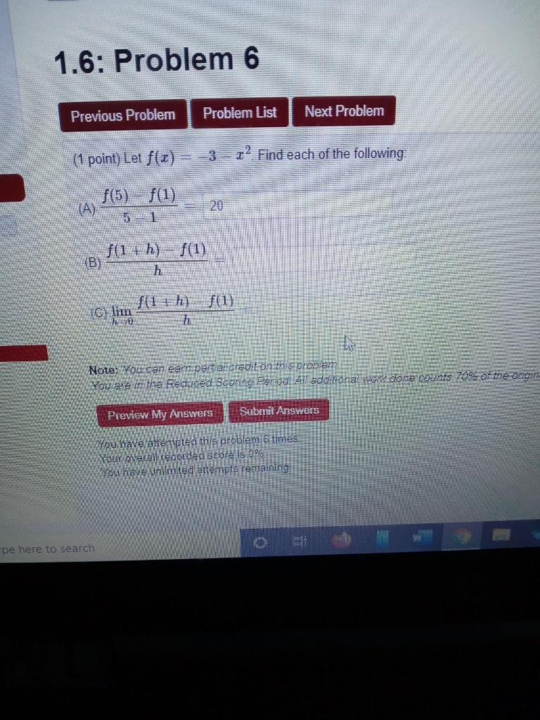 Solved 1 6 Problem 6 Previous Problem Problem Lisi Next