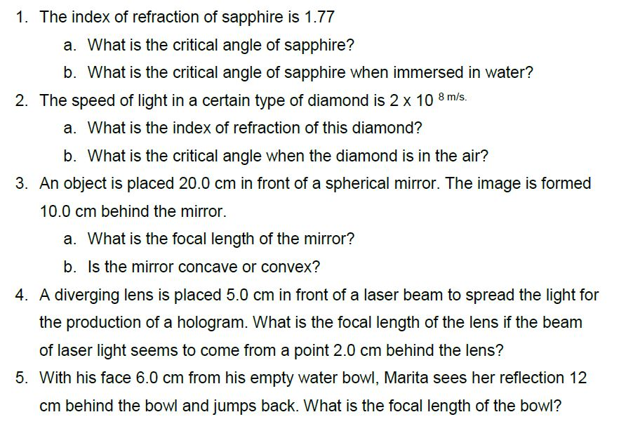 Solved 1. The index of refraction of sapphire is 1.77 a. | Chegg.com