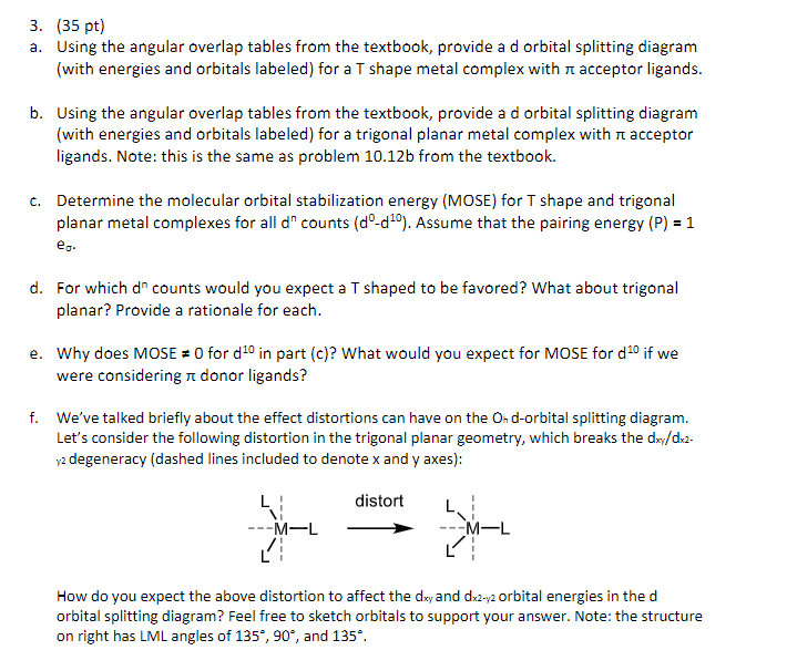 3. (35 pt) a. Using the angular overlap tables from | Chegg.com
