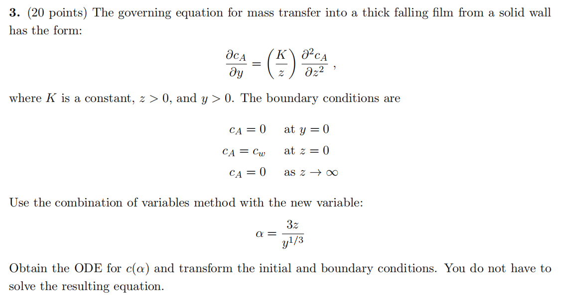 Solved 3. (20 points) The governing equation for mass | Chegg.com