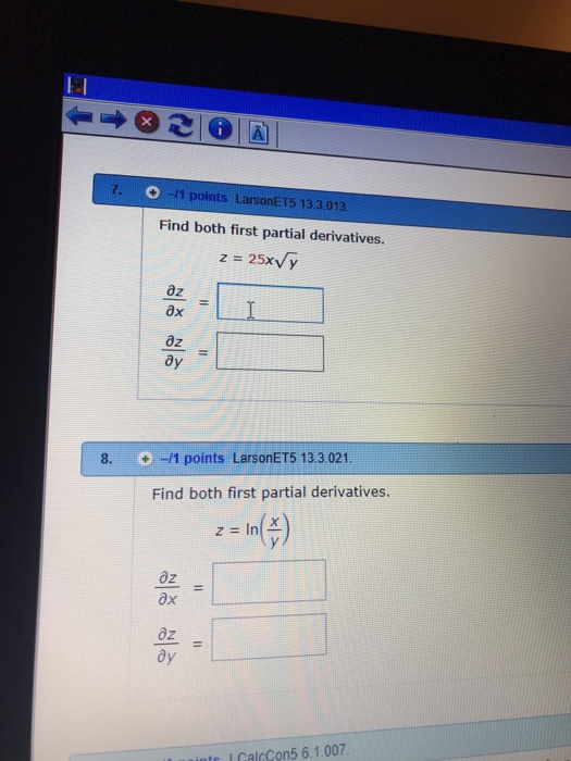 Solved points LarsonET5 13.3.013 Find both first partial | Chegg.com
