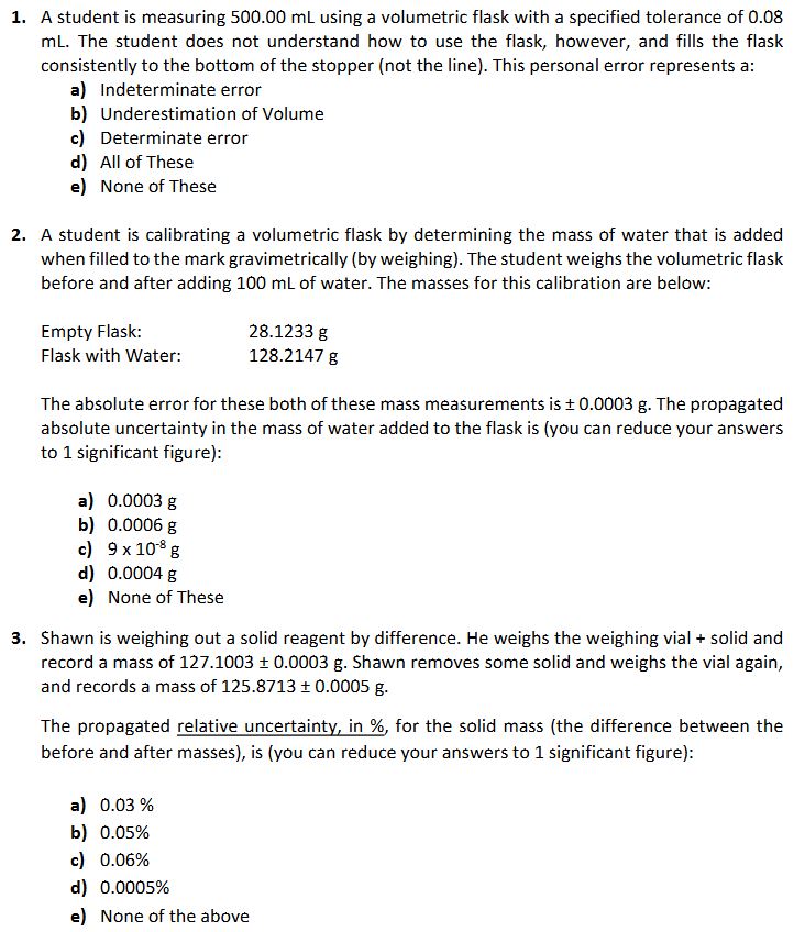 Solved 1. ﻿A student is measuring 500.00 ﻿mL using a | Chegg.com