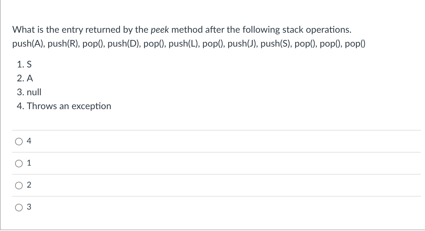 Solved What Is The Entry Returned By The Peek Method After 
