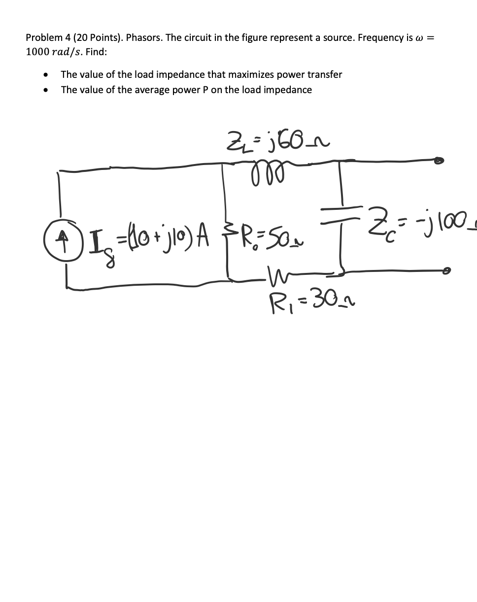 Solved Problem 4 (20 Points). Phasors. The circuit in the | Chegg.com