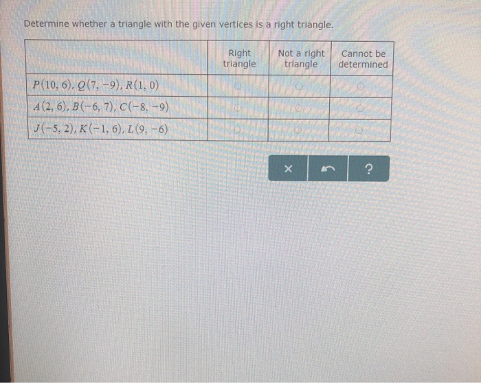 Solved Determine whether a triangle with the given vertices | Chegg.com