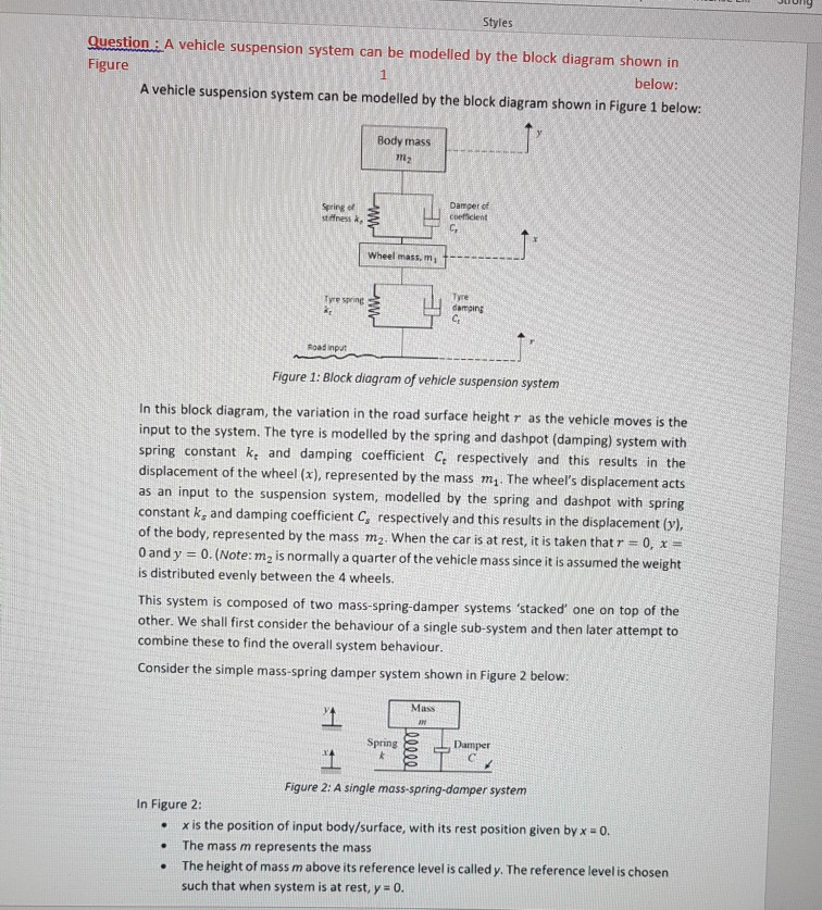 Solved Styles Question : A vehicle suspension system can be | Chegg.com