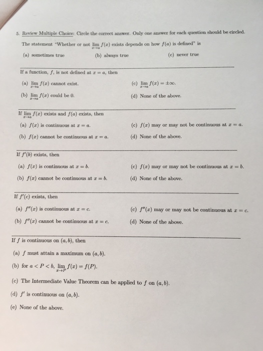 Solved 5. Review Multiple Choice: Circle the correct answer. | Chegg.com