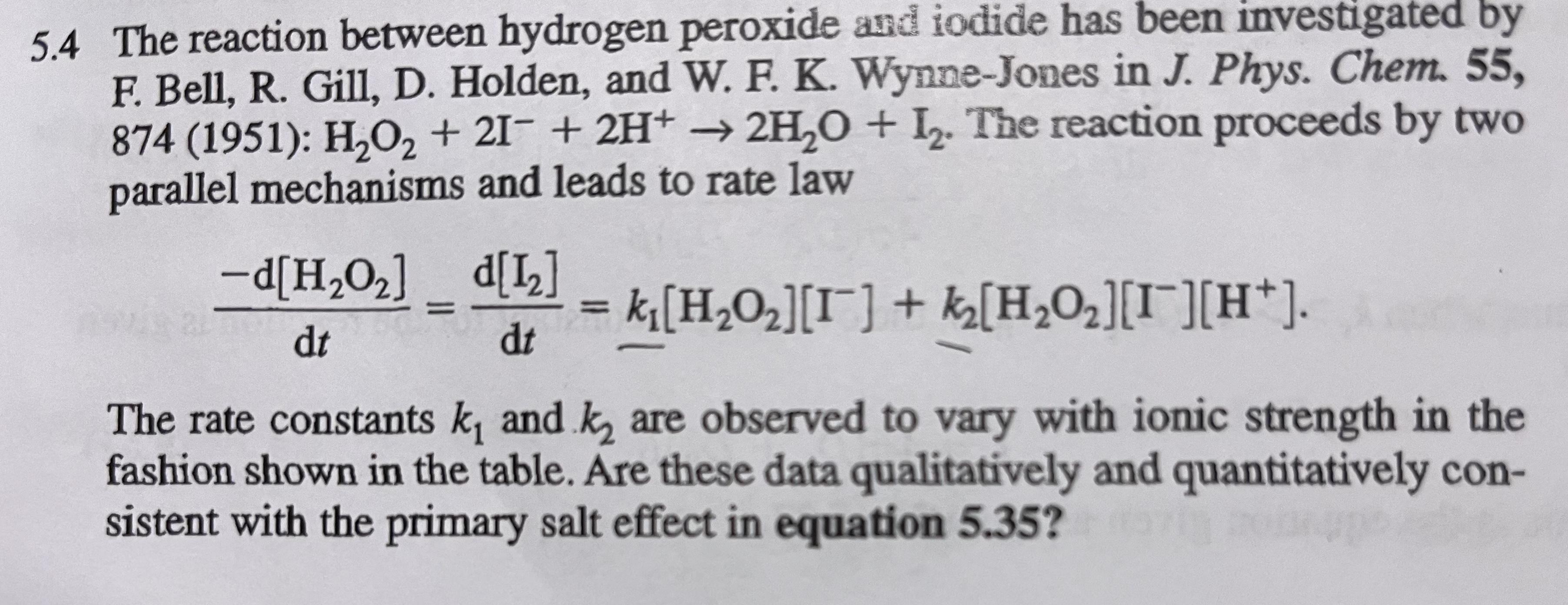 5.4 The reaction between hydrogen peroxide and iodide | Chegg.com