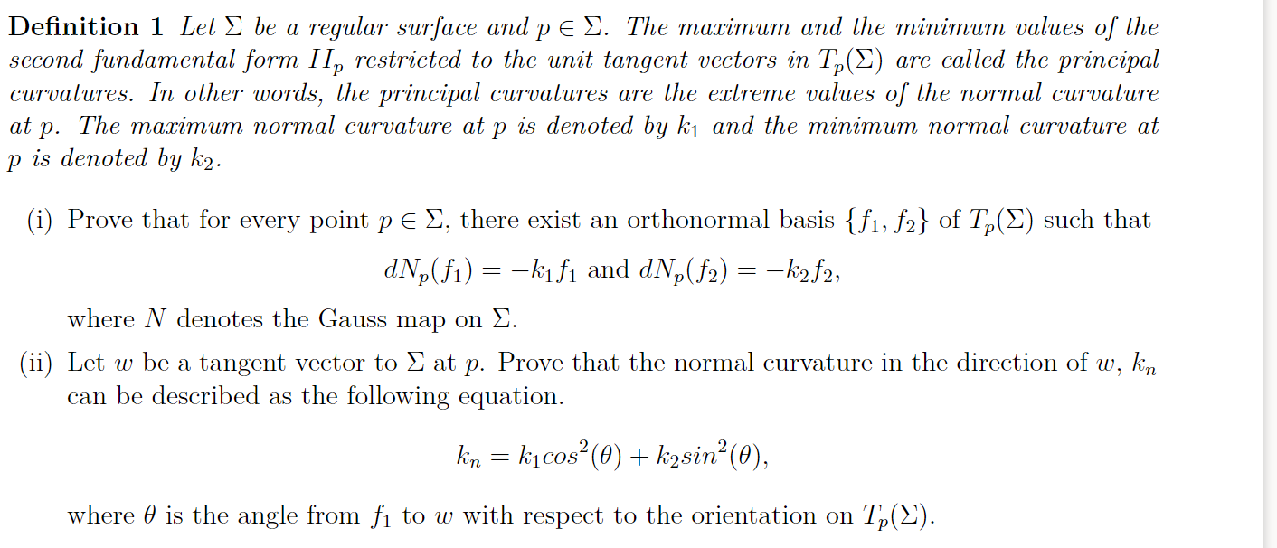 Solved Definition 1 Let Σ be a regular surface and p∈Σ. The | Chegg.com