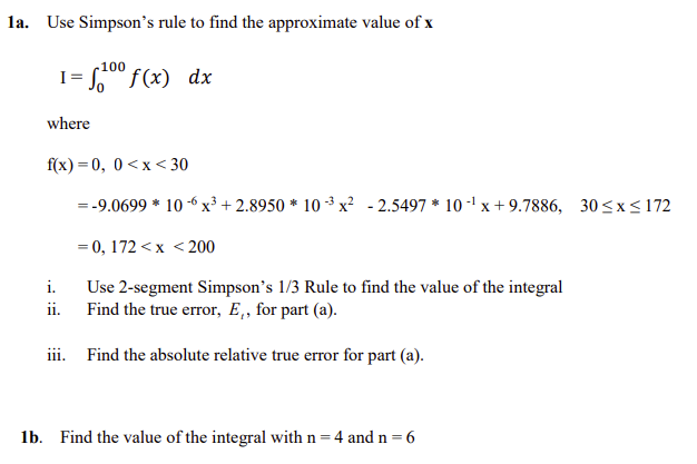 Solved 1a. Use Simpson's rule to find the approximate value | Chegg.com