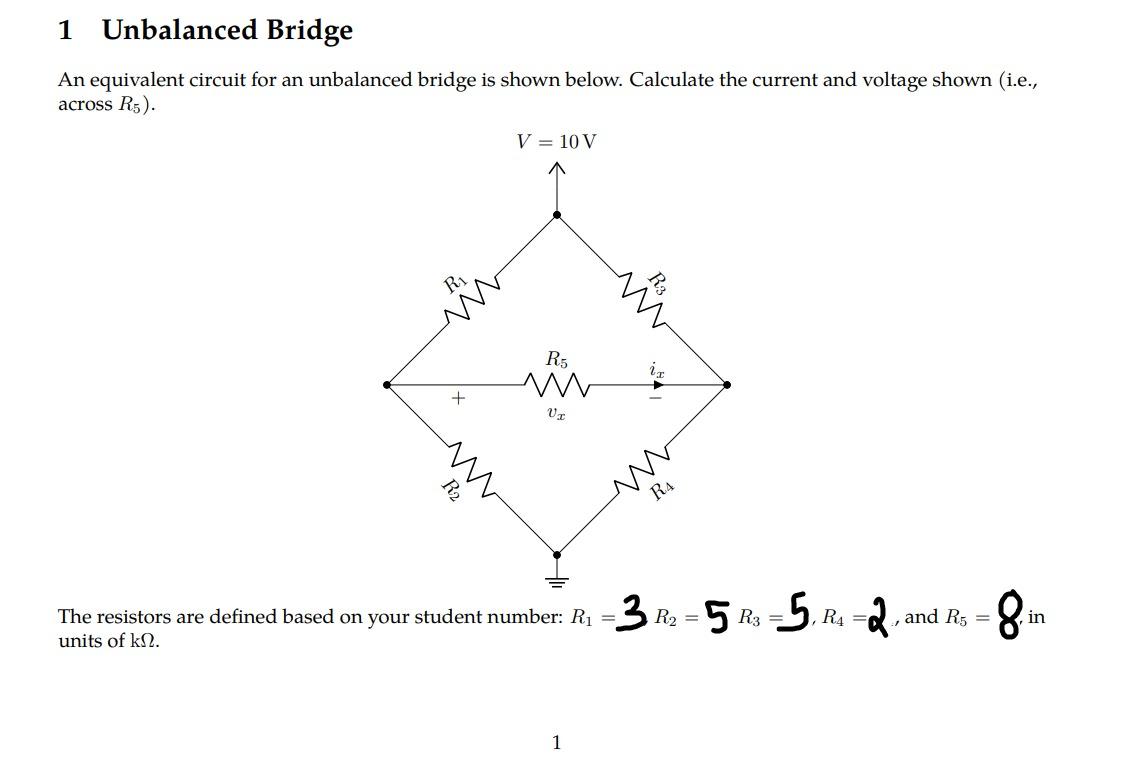Solved 1 Unbalanced Bridge An equivalent circuit for an | Chegg.com