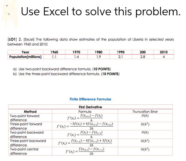 Solved Use Excel to solve this problem. [LOL] 2. [Excel] The | Chegg.com