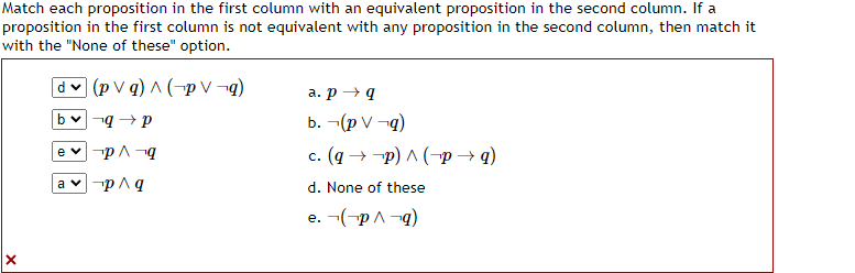 Solved Match each proposition in the first column with an | Chegg.com