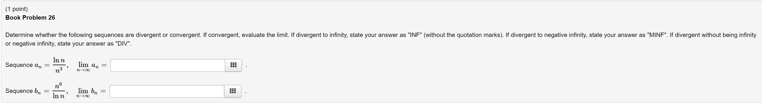 Solved (1 point) Book Problem 26 Determine whether the | Chegg.com