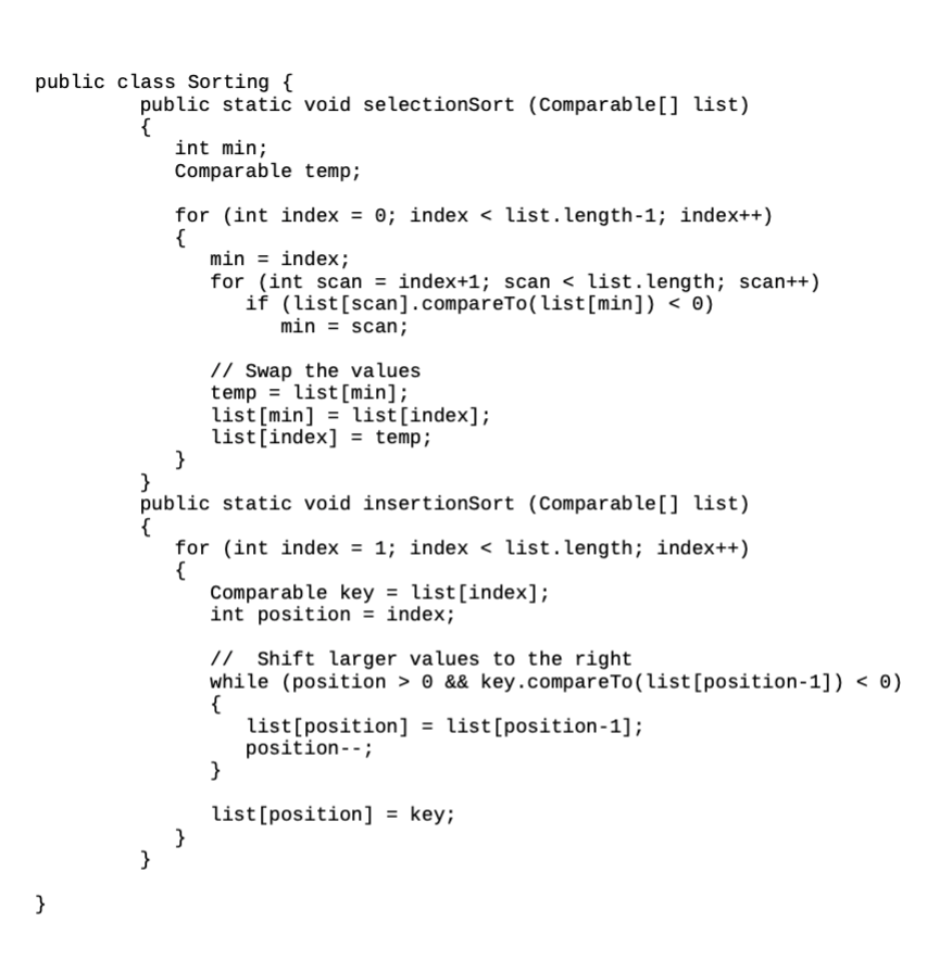 Solved 1. Rewrite the Sorting class so that both sorting | Chegg.com