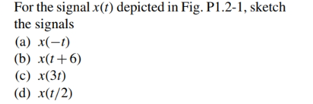 Solved For the signal x(t) depicted in Fig. P1.2-1, sketch | Chegg.com