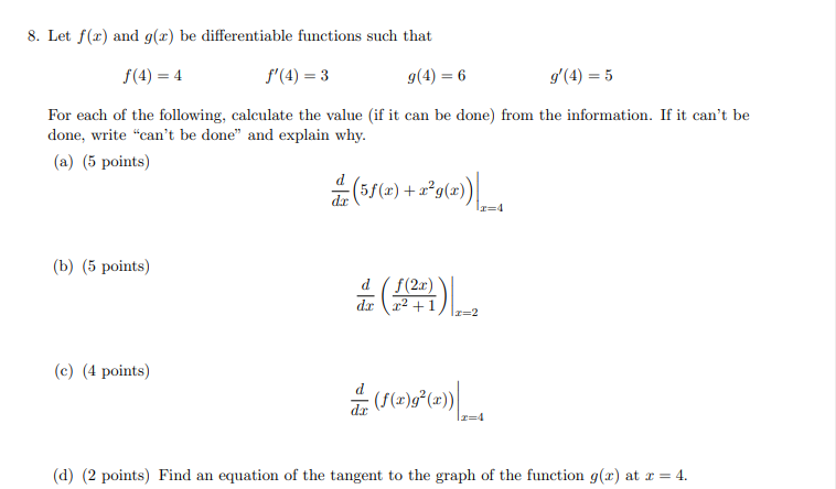 Solved 8 Let F X And G X Be Differentiable Functions Such