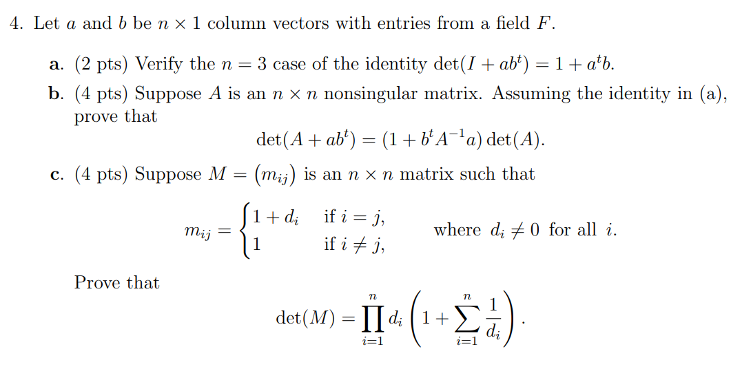 Let a and b be n×1 column vectors with entries from a | Chegg.com