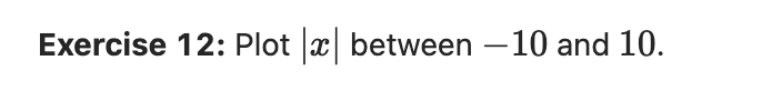 Solved Exercise 12: Plot ∣x∣ between −10 and 10 . | Chegg.com