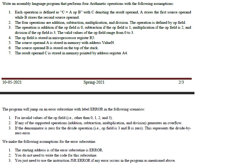 Write an assembly language program that performs four | Chegg.com