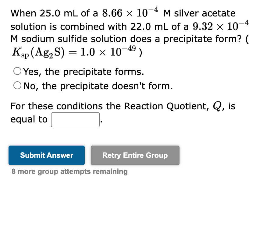 Solved When 25.0 mL of a 8.66×10−4M silver acetate solution | Chegg.com