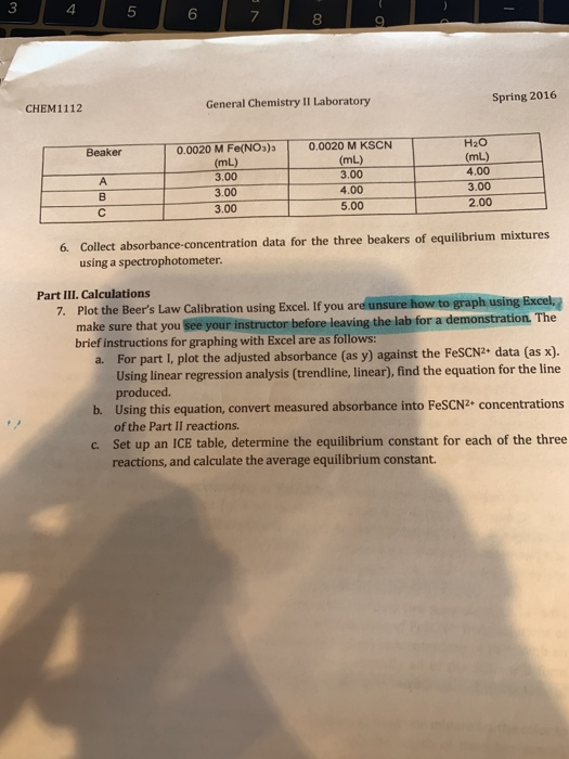 CHEM1112 Summer 2019 Experiment #3 Name: | Chegg.com