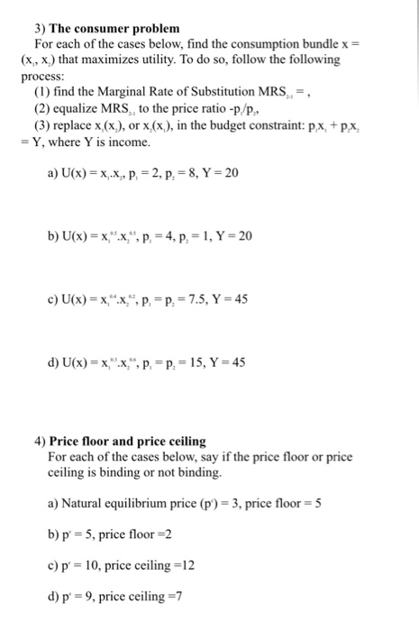 Solved 3) The consumer problem For each of the cases below, | Chegg.com