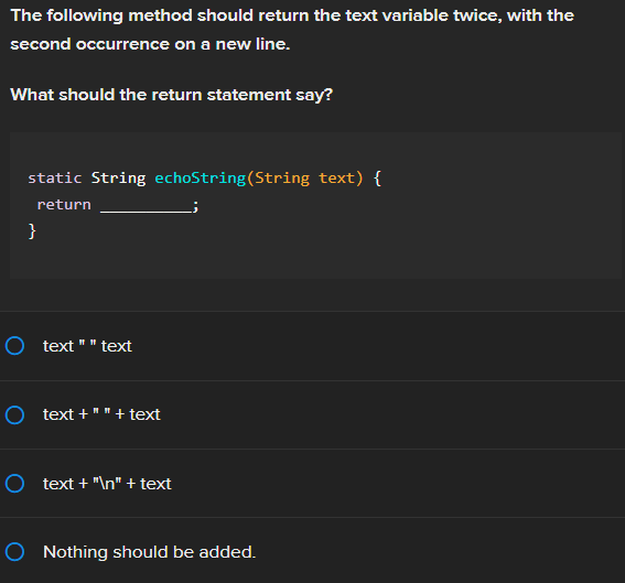 Solved The following method should return the text variable | Chegg.com