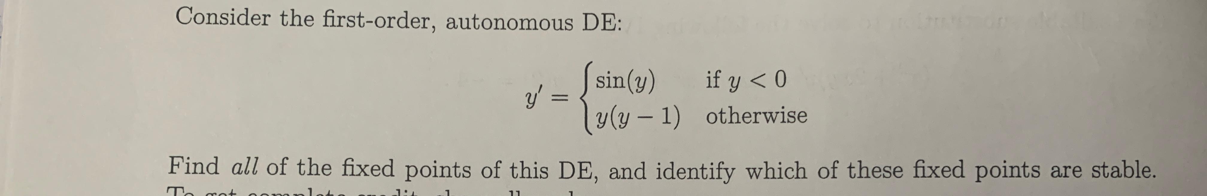 Solved Consider the first-order, autonomous DE: y ={sin (4) | Chegg.com