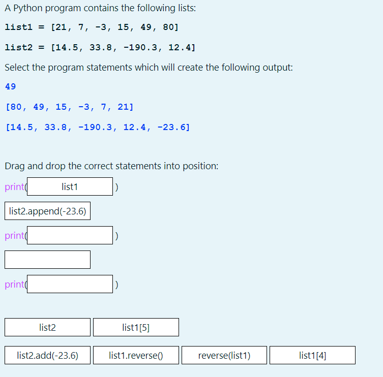 Solved A Python program contains the following lists: listi | Chegg.com