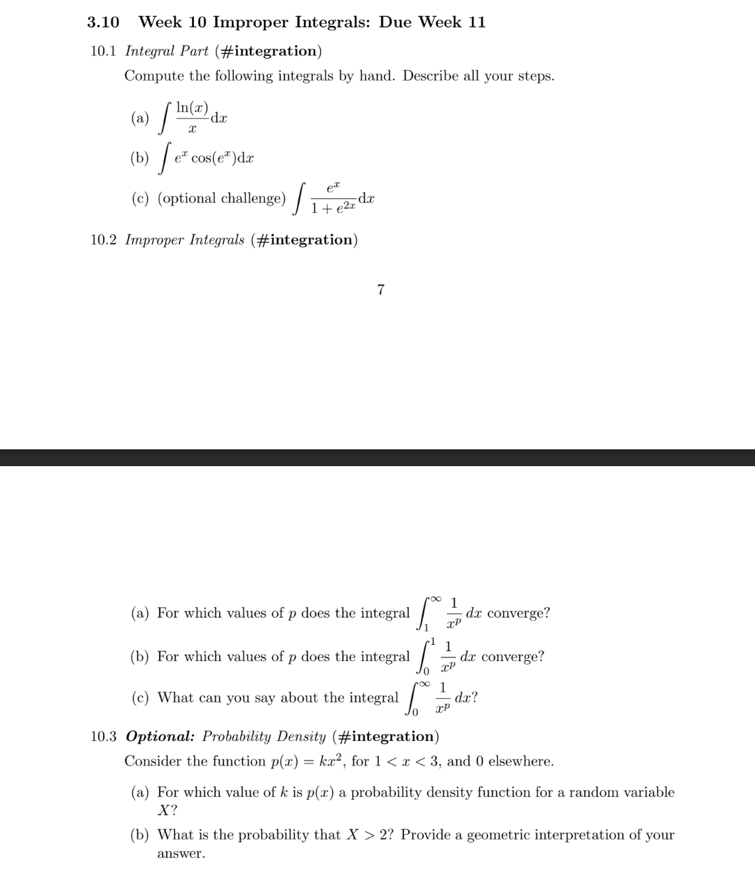 Solved 3.10 Week 10 Improper Integrals: Due Week 11 10.1 | Chegg.com