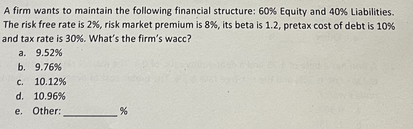 Solved A firm wants to maintain the following financial | Chegg.com