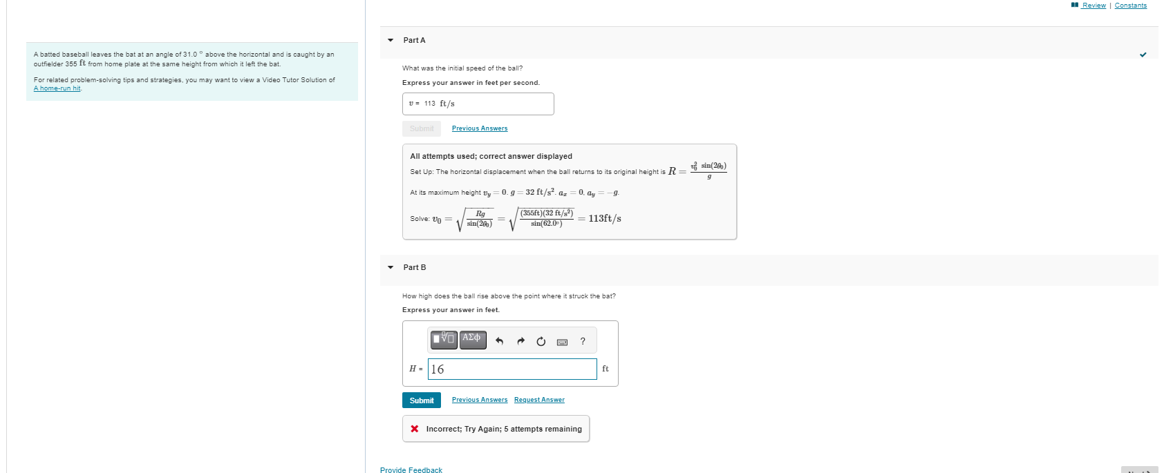 Solved A batted baseball leaves the bat at an angle of 31.0° | Chegg.com