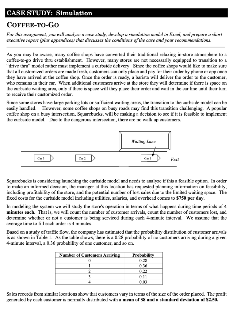 CASE STUDY: Simulation COFFEE-TO-GO For this | Chegg.com