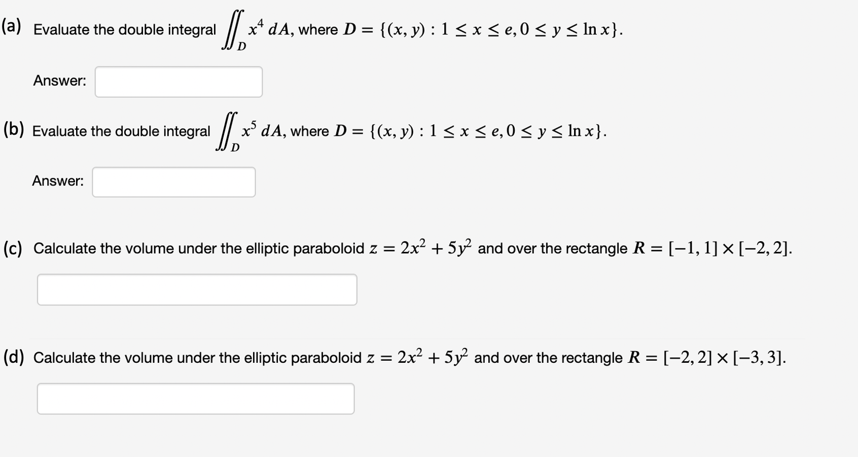 Solved (a) Evaluate the double integral [1* x4 dA, where D= | Chegg.com
