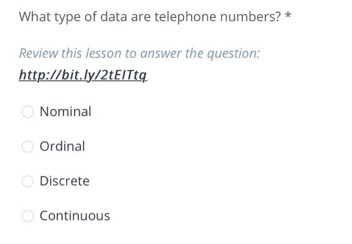 Solved What type of data are telephone numbers? * Review | Chegg.com
