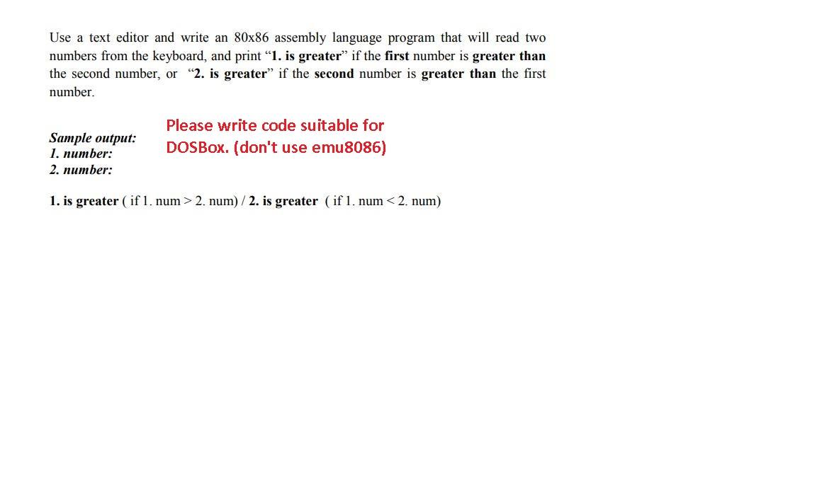 Solved Use a text editor and write an 80x86 assembly | Chegg.com