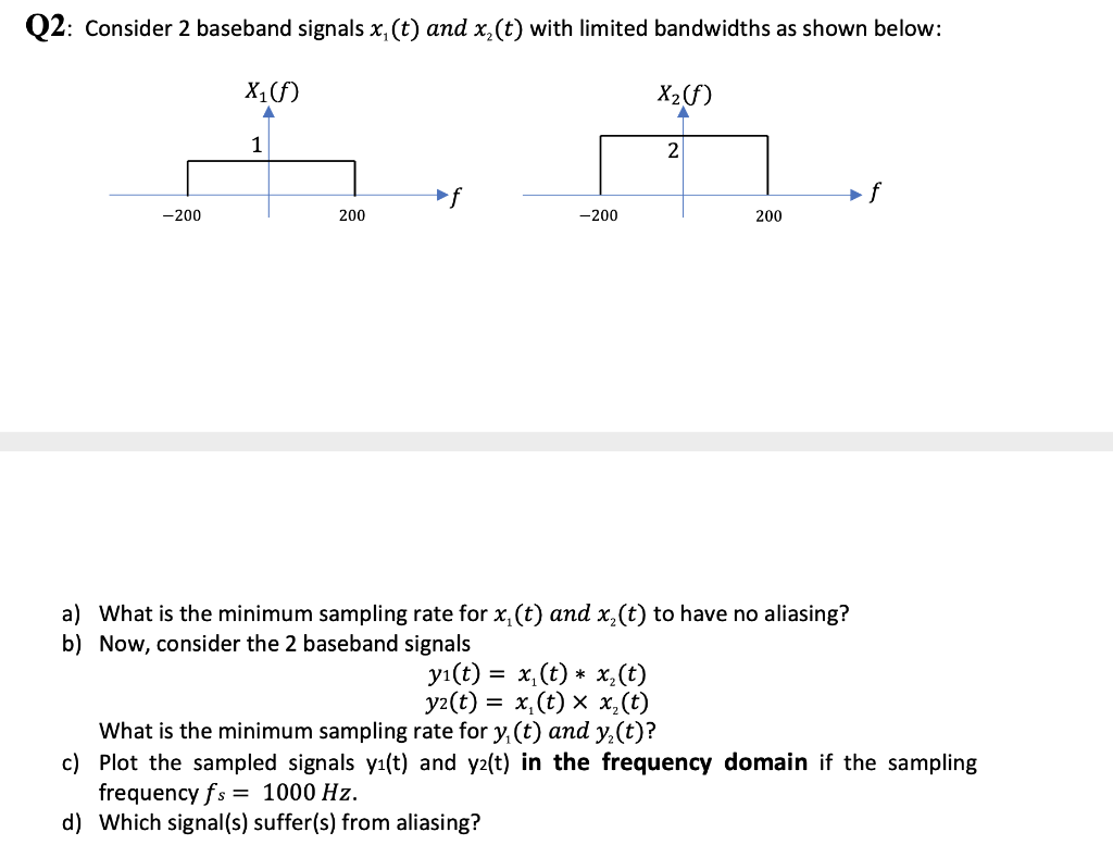 Solved Q2: Consider 2 baseband signals x,(t) and x (t) with | Chegg.com